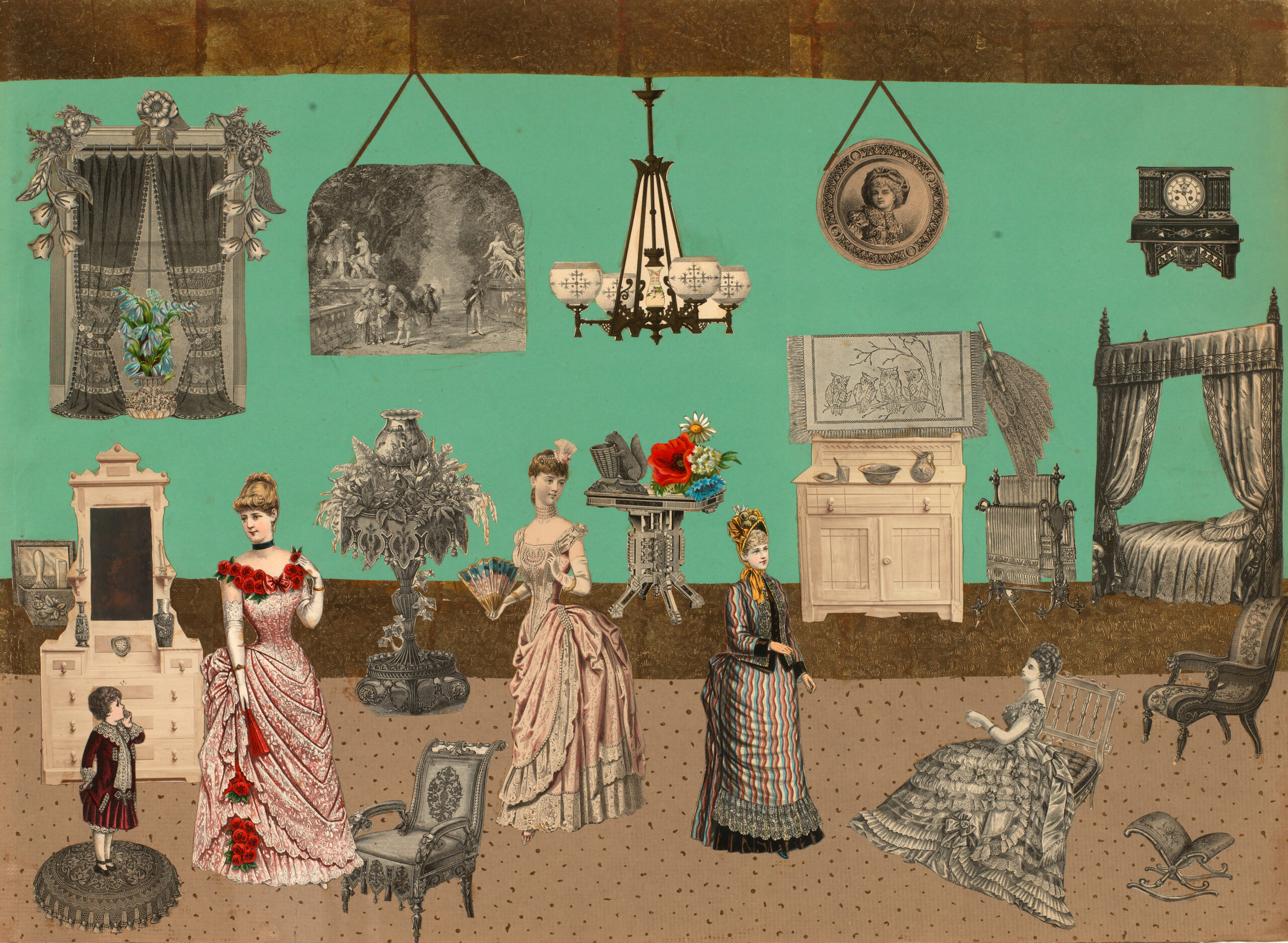 Victorian Collage Card Green Wallpaper Scene with Cut-outs « Gypsy Faith